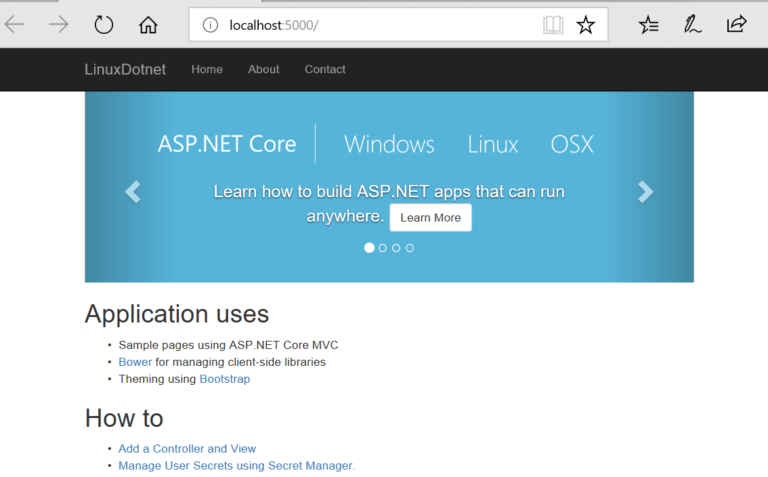 Windows Subsystem for Linux - build ASP.NET Core MVC web application